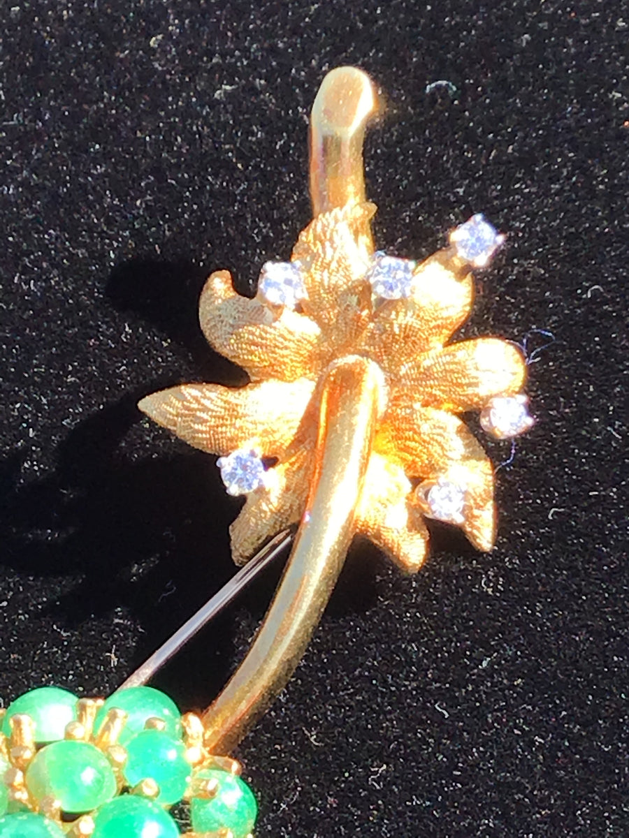 18kt. Gold Figural Scottish Thistle & Jade Pin Brooch by Cellino of It ...
